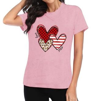 Generic T-shirt &agrave; carreaux imprim&eacute; l&eacute;opard pour la Saint-Valentin 2026, rose clair, XL