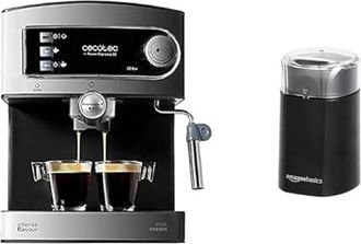 Cecotec Espressomaschine Cumbia Power Espresso 20 Barista Aromax & Amazon Basics Elektrische Kaffeemühle, schwarz