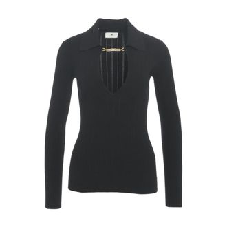 Elisabetta Franchi Top aus geripptem Strickstoff mit durchbrochenen Details - - Knitwear - Damen - Schwarzk - L