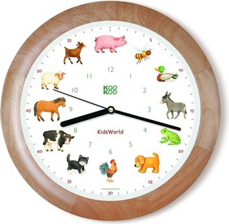 KooKoo KidsWorld Holz, Bauernhofuhr mit 12 echten Tierstimmen vom Land