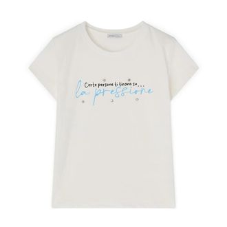 Motivi T-Shirt mit Schriftzug und Stickerei mit Steinen - - Tops - Damen - Wei&szlig; - XS