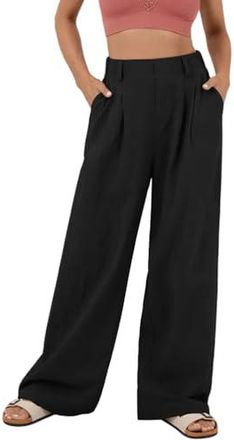 ORANDESIGNE Pantalon Ample Femme Fluide &Eacute;l&eacute;gant Taille Haute Patte Elephant Large en Bas Pantalon Droit D&eacute;contract&eacute; Palazzo Pants avec Poches pour Loisirs Bureau 