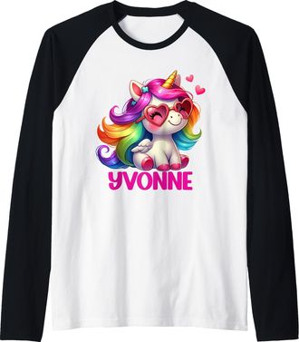 BDAZ Yvonne Personalisierter Name Buntes Einhorn Frauen M&auml;dchen Raglan