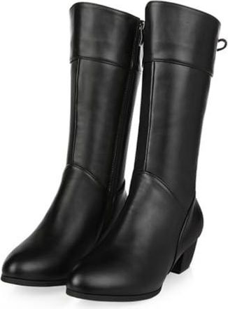 Generic Bottes mi-mollet &agrave; bout rond et &agrave; talon &eacute;pais avec fermeture &eacute;clair lat&eacute;rale pour femme, Noir, 39.5 EU