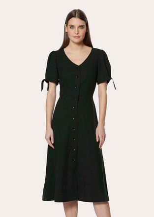 Madeleine Maxikleid Viskosekleid mit V-Ausschnitt, Kurzarm Tailliertes Midikleid mit Knopfleiste und Halbarm