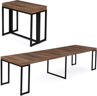IDMarket Table Console Extensible Toronto 14 Personnes 300 cm Bois fonc&eacute; Design Industriel