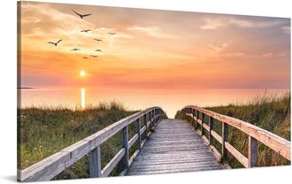 Picanova Bild auf Leinwand Holzweg zum Meer 100x50cm - Leinwandbild - Premium Leinwanddruck - Wandbild Kunstdruck Auf 2cm Holz-Keilrahmen Wohnzimmer Wanddekora