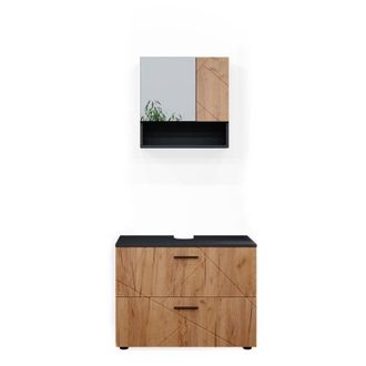 Vicco Ensemble de meubles de salle de bain Irma, Ch&ecirc;ne dor&eacute;/anthracite, 2 parties, Vicco
