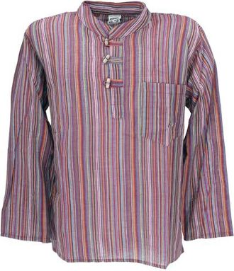 Guru Shop Chemise de pêcheur Népal - Chemise hippie rayée Goa Hippie - Chemise de yoga - Gris/noir - Homme, Violet/multicolore, XXL