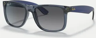 Ray-Ban Justin - Lunettes de soleil carrées classiques à verres gris polarisés - Bleu transparent