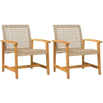 vidaXL Chaises de jardin lot de 2 beige r&eacute;sine tress&eacute;e bois dacacia