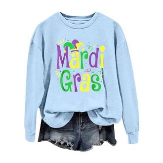Generic Mon panier avec lettres imprim&eacute;es et col rond Sweat-shirt de No&euml;l pour femme, bleu clair, XXL