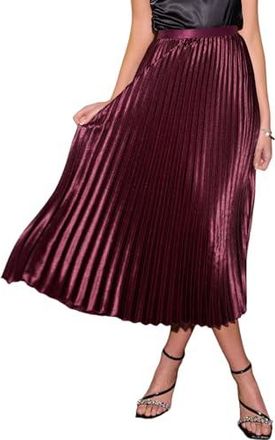 Cupshe Robe longue plissée en satin pour femme - Robe longue élégante pour dîner et fête, bordeaux, XL