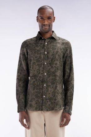 Eden Park Chemise Imprim&eacute;e En Lin Kaki Coupe Ajust&eacute;e