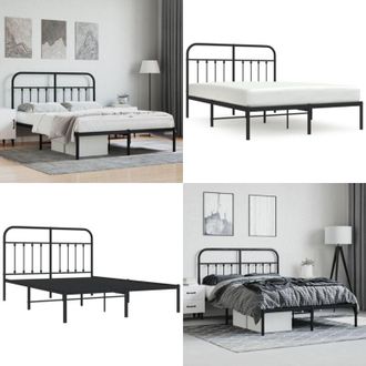 vidaXL Bettgestell mit Kopfteil Metall Schwarz 140x200 cm - Bettstellengestell - Doppelbett - Schwarzes Bettgestell - Metallbettgestell
