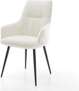 DELIFE Esszimmerstuhl Zelia-Flex mit Armlehnen Boucl&eacute; Soft Beige 4-Fu&szlig; konisch Schwarz Taschenfederkern, Esszimmerst&uuml;hle