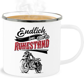 Shirtracer Emaille Becher Blechbecher - Rentner - Tassen - Endlich im Ruhestand - 300 ml - Wei&szlig; Silber - kollegen abschied rente biker tasse retirement in zum re
