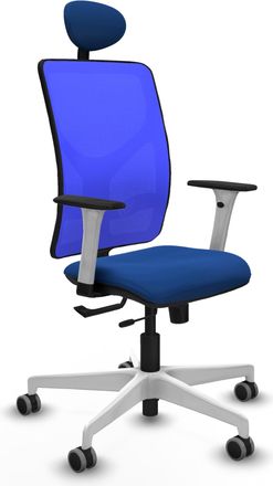 Piqueras y Crespo Blauer Schreibtischstuhl mit wei&szlig;en und schwarzen Armlehnen, h&ouml;henverstellbarer Lendenwirbelst&uuml;tze und festem Kopfteil, ausgestattet mit Syncro/Trasla