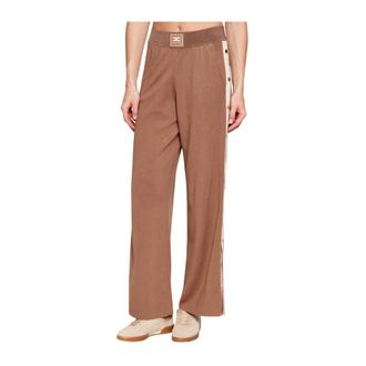Elisabetta Franchi Strickstoffhose mit gl&auml;nzenden Viskoseb&auml;ndern - - Trousers - Damen - Braun - XS