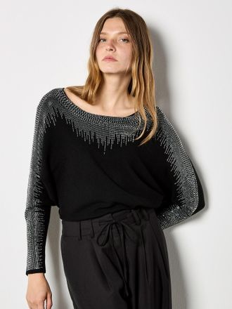 Apricot Diamante Embellished Rib Knit Jumper