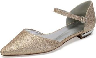 Generic Mariage Chaussures &Agrave; Talon Plate Chaussure Mari&eacute;e Mariee Femme Robe De Soir&eacute;e Confortable Mari&eacute;e Plates Escarpin 1.8Cm,Champagne,38 EU