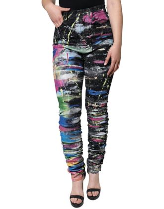 Dolce & Gabbana Womens Multicolor Splatter Paint Cotton Skinny Denim Jeans Elastane Clothing