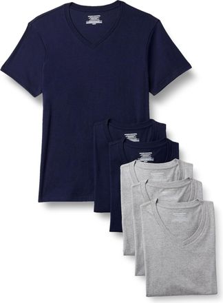 Amazon Essentials Herren Unterhemd Mit V-Ausschnitt, Atmungsaktiv, Baumwolle, 6er-Pack, Marineblau/Mittelgrau Meliert, XXL