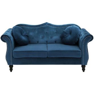 Beliani Beliani - Canap&eacute; Chesterfield 2 places en velours bleu - Style glamour avec capitonnage d&eacute;coratif - Rembourrage en mousse de qualit&eacute; sup&eacute;rieure
