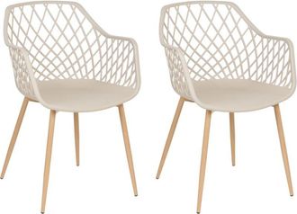 Beliani Lot de 2 Chaises de Repas en Matière Synthétique Beige Treillis Ajouré Nashua
