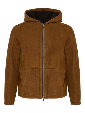 Yves Salomon veste en peau lain&eacute;e &agrave; capuche - B3198 BROWN