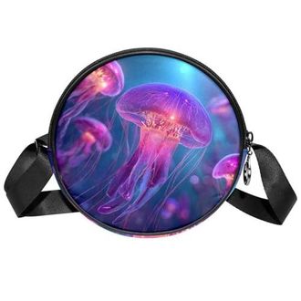 Generic Sac &agrave; bandouli&egrave;re rond rond pour femme, motif m&eacute;duse violet brillant avec fermeture &eacute;clair et bretelles r&eacute;glables