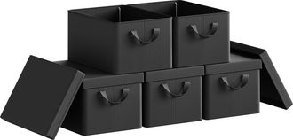 Woltu Aufbewahrungsbox mit Deckel 5 St&uuml;ck, aus Polyesterstoff, f&uuml;r Schlafzimmer, Arbeitszimmer, Wohnzimmer, Organizer Box mit Griffen, f&uuml;r Kleidung Spielzeu