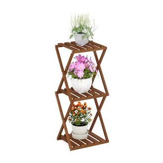 Furinno TIOMAN Table DAppoint Extérieure À 3 Niveaux, Étagère Pliante Multifonctionnelle sans Outil, Support pour Plantes, Idéale pour Terrasse, Jardin Ou Vér