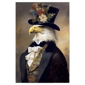 artboxONE Poster 30x20 cm Tiere Herr Weißkopfseeadler mit Blumen - Bild weißkopfseeadler Adler antik
