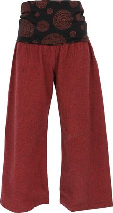 Guru Shop Weite Marlenehose, Wellnesshose, Yogahose, Boho Hose mit Breitem Bund - Dunkelrot, Damen, Baumwolle, Size:XL