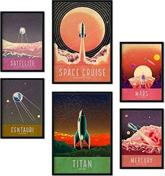 Nacnic Ensemble de 6 affiches Plan&eacute;tarium. Collection de plaques avec collage esth&eacute;tique pour la d&eacute;coration dint&eacute;rieur. Tailles A3 et A4. Sans cadre