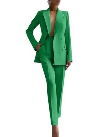 Generic Tenue deux pi&egrave;ces pour femme : blazer &agrave; double boutonnage et pantalon &agrave; jambe droite, look d&eacute;contract&eacute; &eacute;l&eacute;gant, vert, XXL