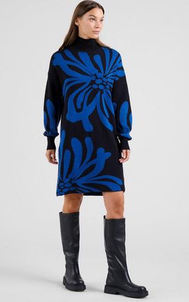 Dedicated Damen vegan Kleid Nikkala Big Flower Schwarz Blau