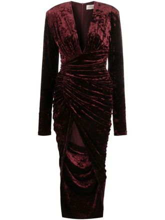 Alexandre Vauthier robe asym&eacute;trique en velours &agrave; effet drap&eacute; - Rouge