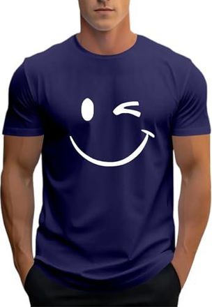 Generic T-shirt homme d&eacute;contract&eacute; &agrave; manches courtes col rond design confortable extensible pour le quotidien printemps &eacute;t&eacute;, bleu fonc&eacute;, 3XL