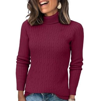 Generic Pull Femme Hiver Chaud col Montant Mode Ample Sweatshirts Couleur Unie Pull Femme Chic et El&eacute;gant D&eacute;contract&eacute; Manche Longue Jumper Tops Vin Rouge