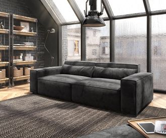 DELIFE Big-Sofa Sirpio 230x95 cm Mikrofaser Schwarz mit Hocker, Big Sofas