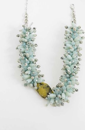 Topshop Lillian - Statement-Halskette in Silberoptik und Blau mit Halbedelsteinperlen