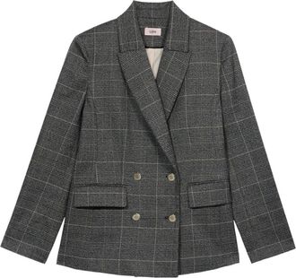 Oltre Femme, Vestes, Gris, Taille: 38 FR Blazer crois&eacute; &agrave; carreaux