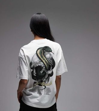 AllSaints Etta - T-Shirt in Kreidewei&szlig; mit Schlangen-Totenkopf-Grafik