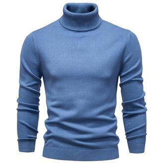 Generic Pull &agrave; col roul&eacute; l&eacute;ger et fin &agrave; manches longues en tricot pour lautomne et lhiver, bleu, XXL