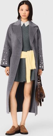 Maje Langer Doubleface-mantel Mit Strass - Grau - Maje