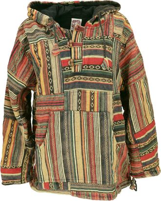 Guru Shop Goa Unisex Kapuzenshirt, Stonewash Patchwork Baja Hoody - Mustard, Herren, Baumwolle, Size:M