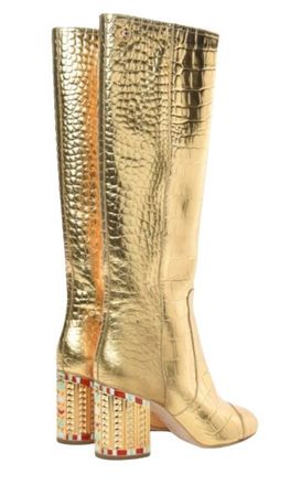 Chanel Limited Edition Embellished Mock Croc Gold Boots Size 40.5