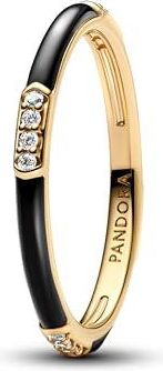 Pandora Bague pour femme en émail noir et pierres dorées 163686C01, 54/17,2, Argent sterling, Zircone cubique